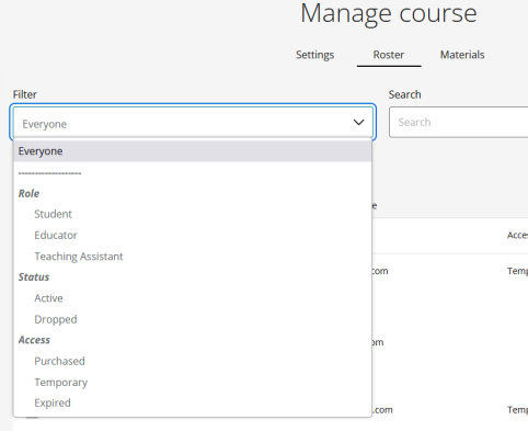 Filter or search the roster from My courses